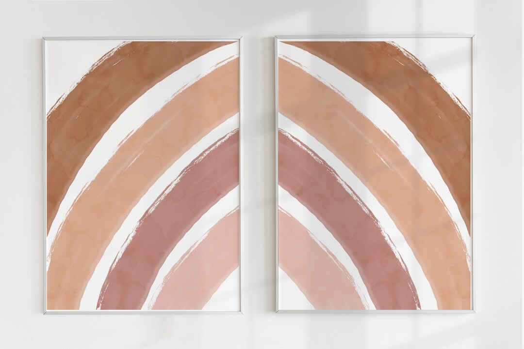 Neutral Boho Rainbow Wall Art Set of 2 Prints, Abstract Rainbow Nursery ...