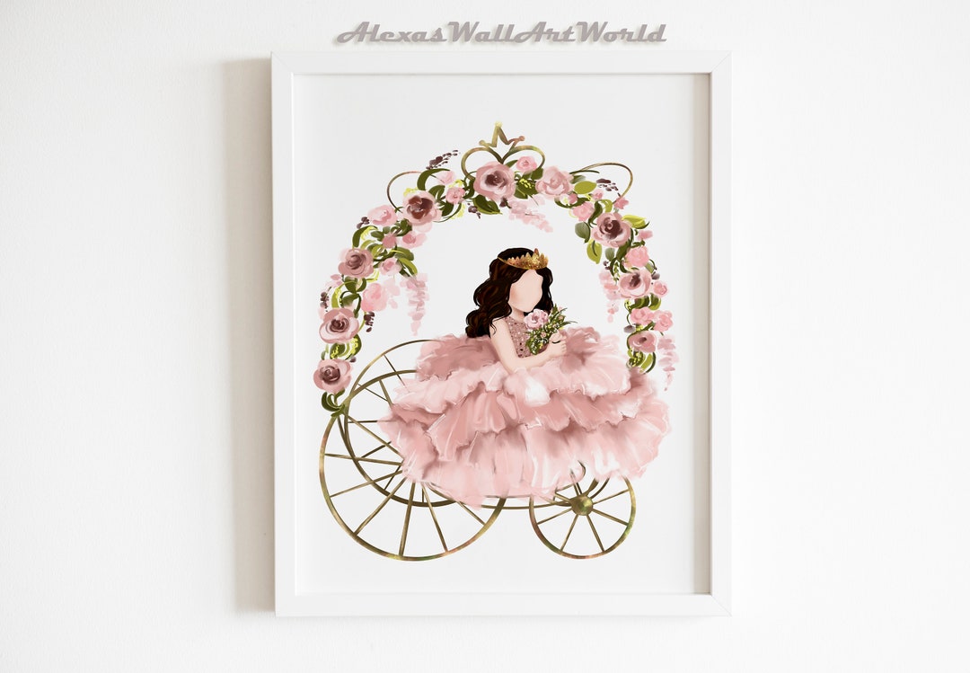 Princess Carriage Art Print, Floral Crown, Teen Girl Room (digital ...