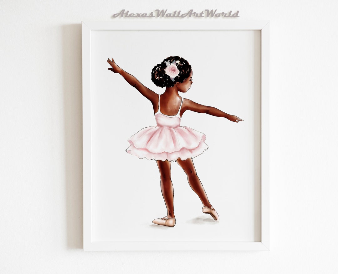Blush Pink African American Ballerina Wall Art, Personalized Name Black ...