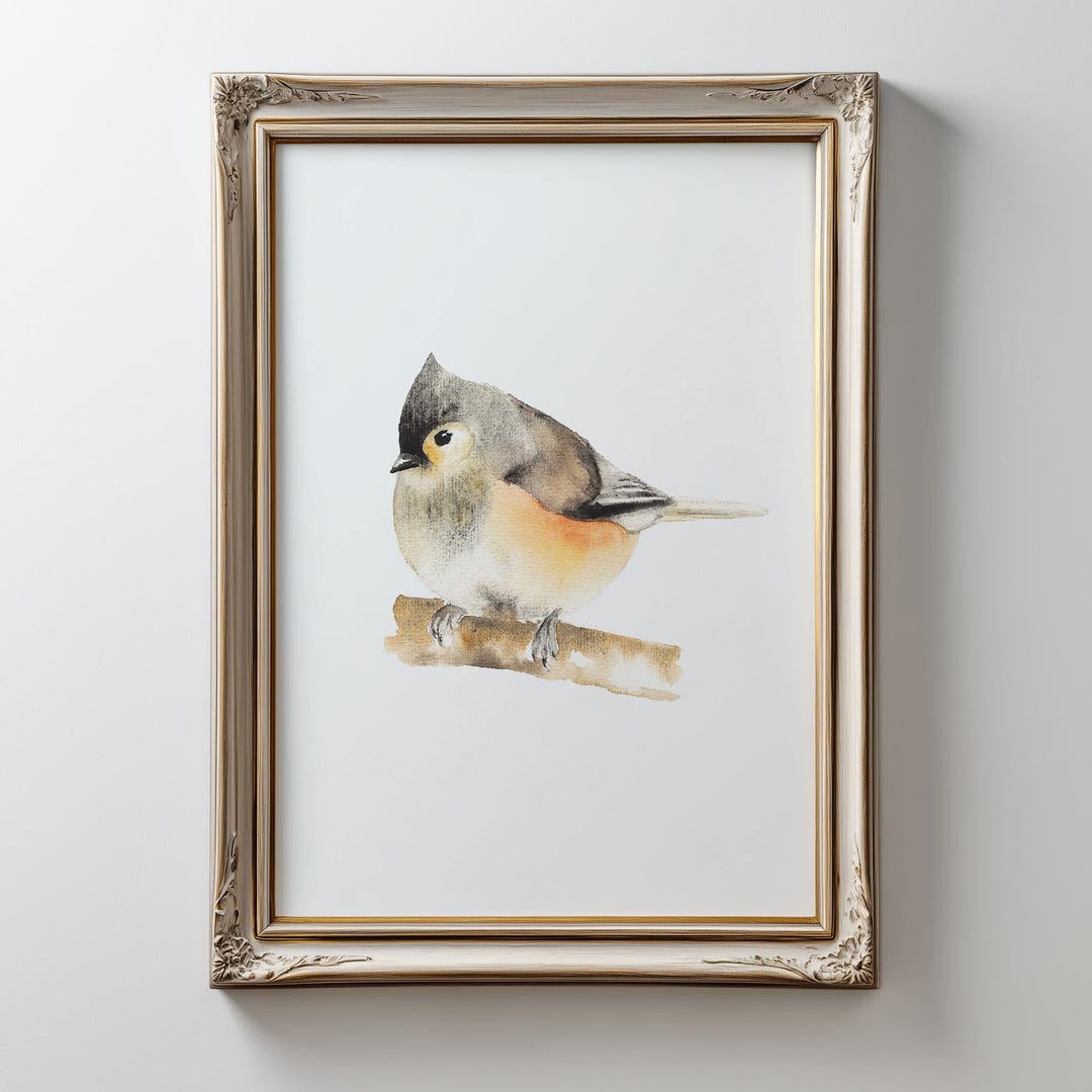 Watercolor Tufted Titmouse Bird Art Print, Minimalist Bird, Earthy ...
