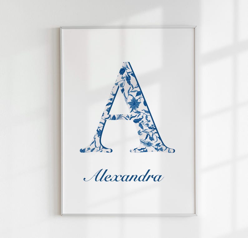 Custom Chinoiserie Letter Print: Delft Blue Monogram (digital Download ...