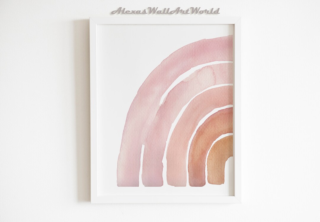 Pink Boho Rainbow Wall Art, Abstract Watercolour Rainbow Nursery Print ...