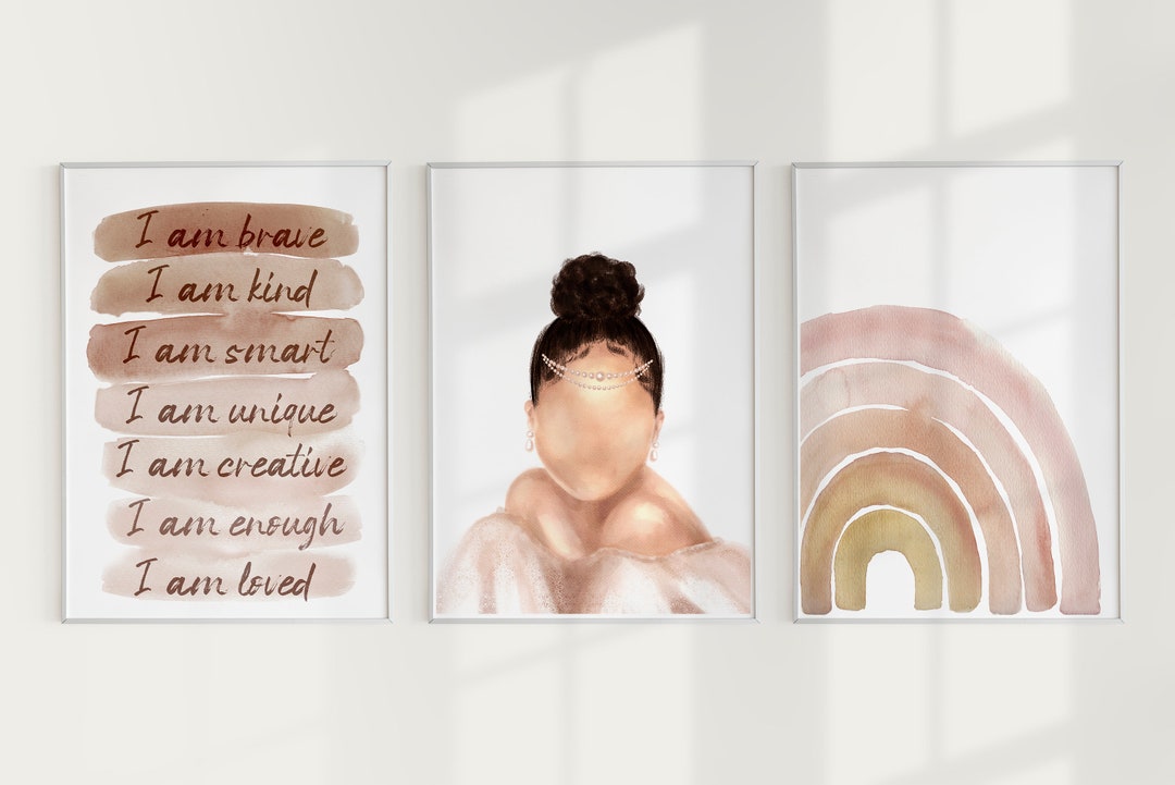 Set of 3 Boho Girls Room Affirmations Prints, Watercolor Princess, Boho ...