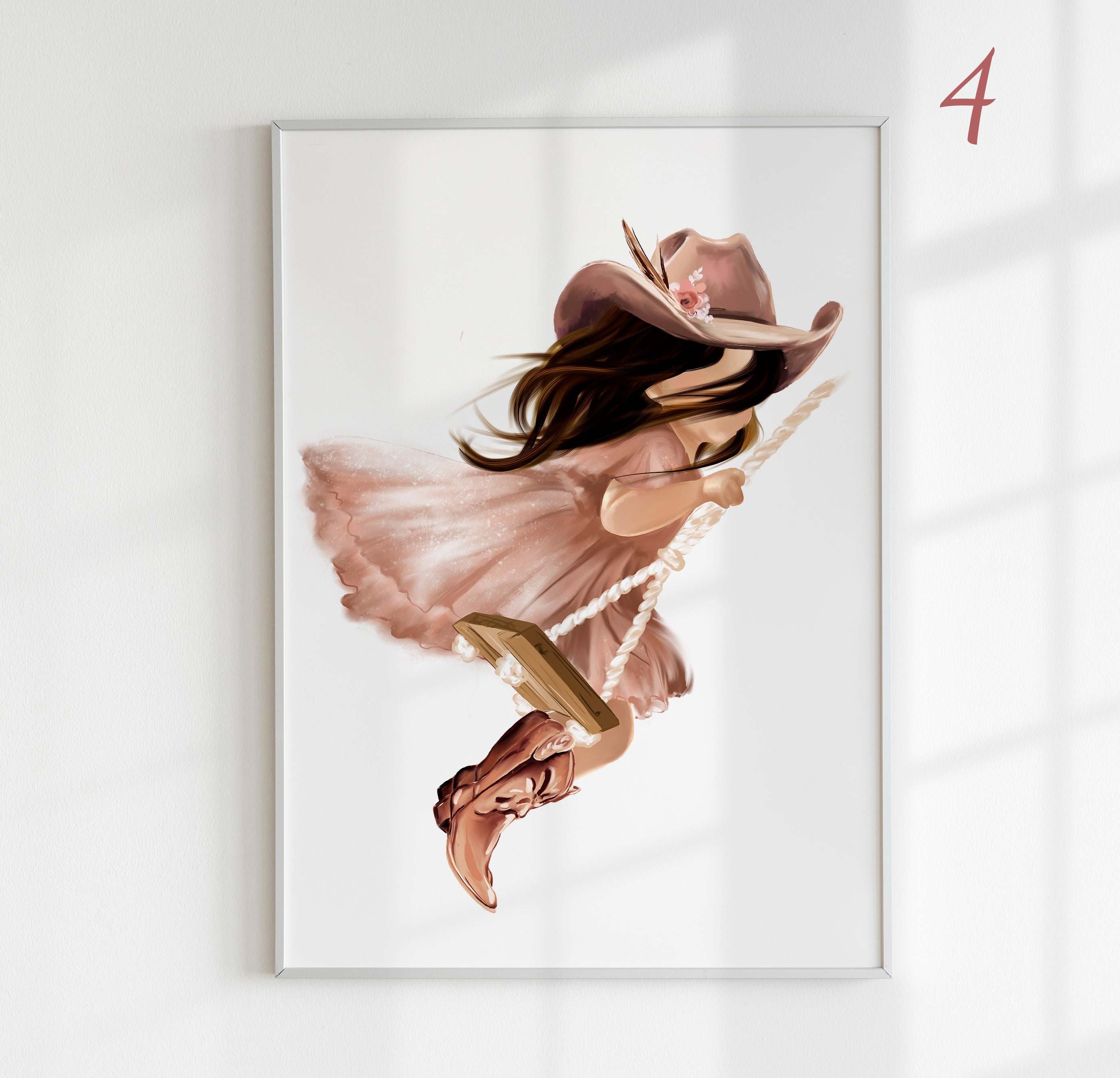 Set of 2 Western Girl Nursery Decor, Coastal Brunette Cowgirl Wall Art ...