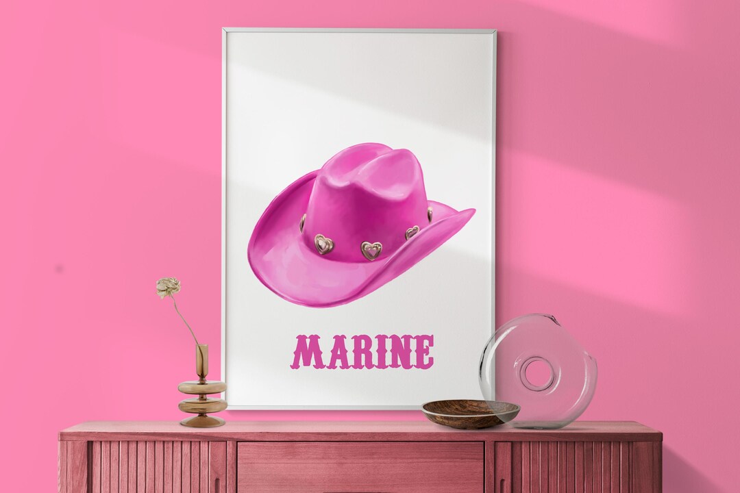 Hot Pink Cowgirl Hat Printable Poster, Custom Name Cute Coastal Cowgirl ...