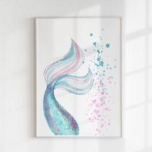 Personalized Mermaid Print Set of 3, Mermaid Nursery Bathroom Decor ...