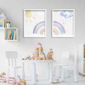 Watercolor Rainbow Playroom Wall Decor Set Of Two Abstract | Etsy