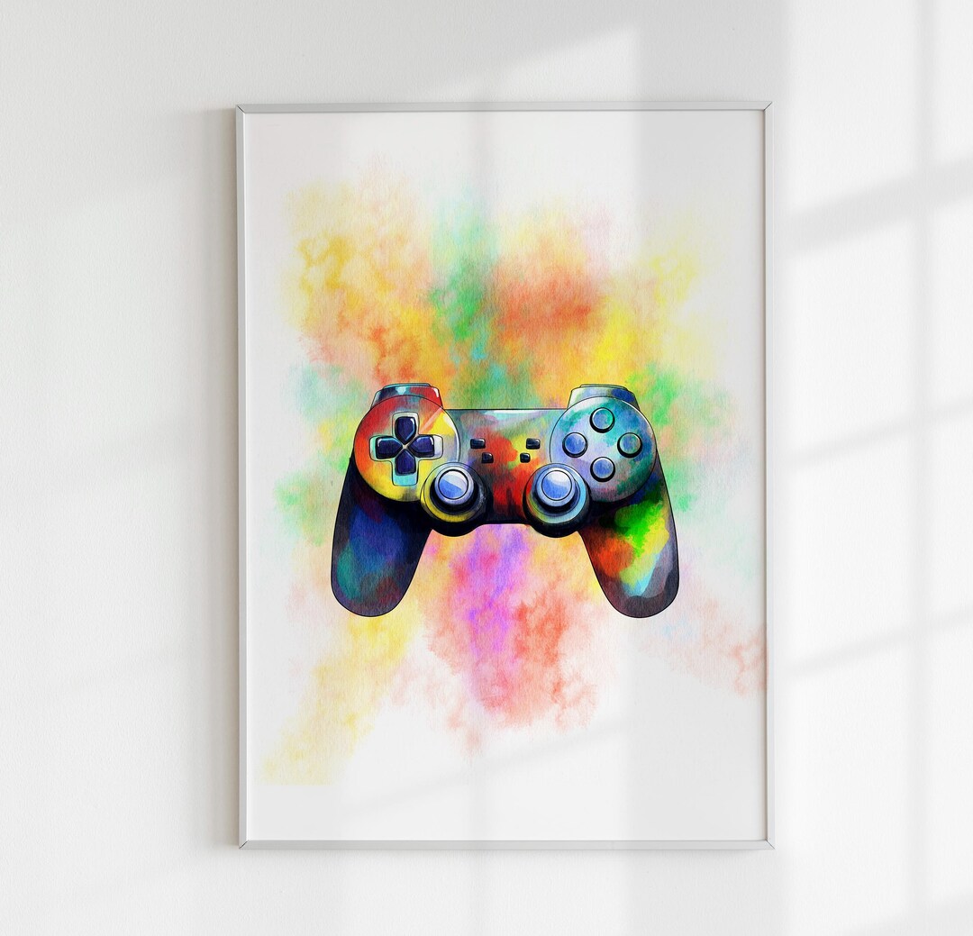 Video Game Controller Poster, Game Controller Neon Print, Watercolour ...
