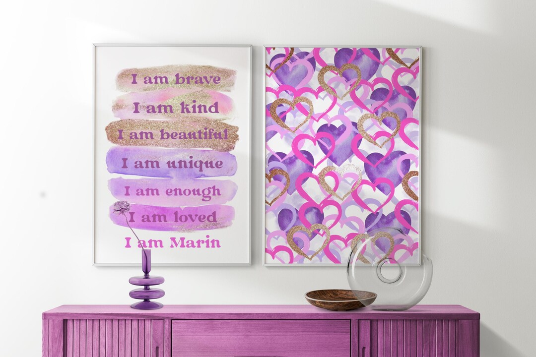 Positive Affirmations Wall Art: Watercolor Hearts Print (digital ...