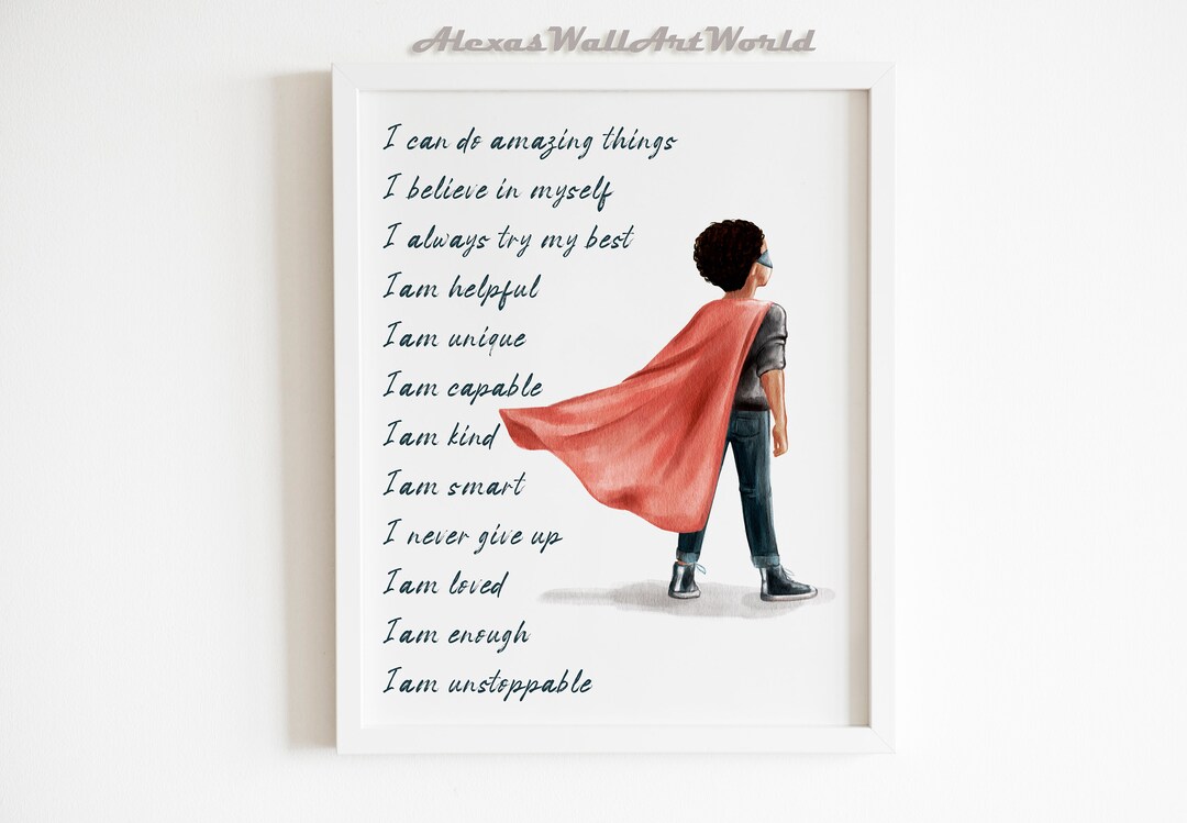 Superhero Positive Affirmations Print, Black Boy Joy, Personalized Name ...