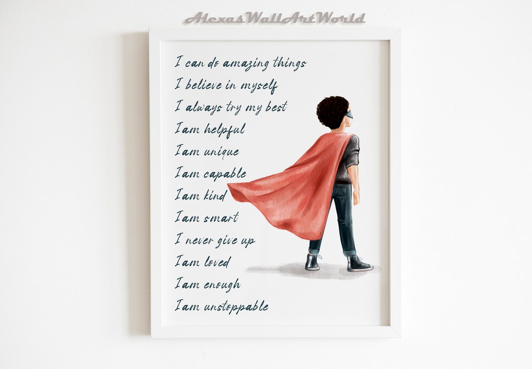 Super Boys Positive Affirmations Print, Watercolor Personalized Name ...