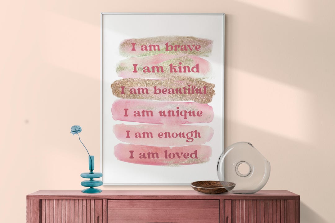 Pink and Gold Affirmations Wall Art: Girls Bedroom Decor (digital ...