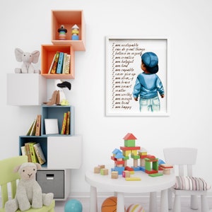 Boy Positive Affirmations Print, African American Boy Wall Art ...