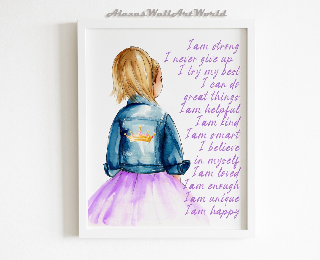 Girls Bedroom Affirmation Print, Personalized Name Positive ...