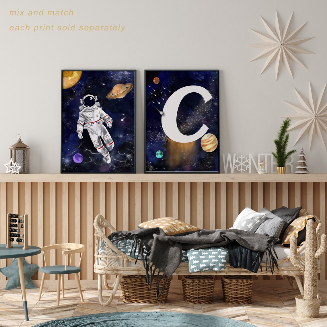 Spaceship Wall Art Print Boys Room Decor Watercolor Outer | Etsy