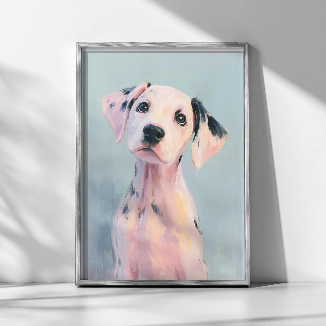 Dalmatian Puppy Print, Pink and Blue Pastel Wall Art Nursery, Digital ...