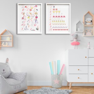 Alphabet Poster, Girly Alphabet and Numbers Prints, Set of 2 Prints ...