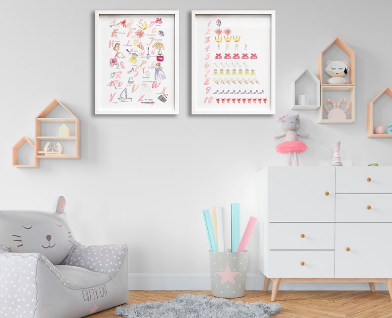 Alphabet Poster, Girly Alphabet and Numbers Prints, Set of 2 Prints ...