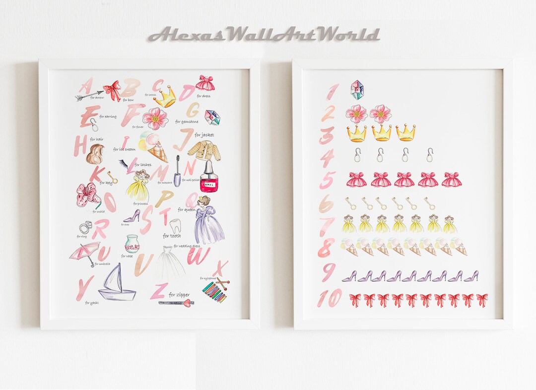 Alphabet Poster, Girly Alphabet and Numbers Prints, Set of 2 Prints ...