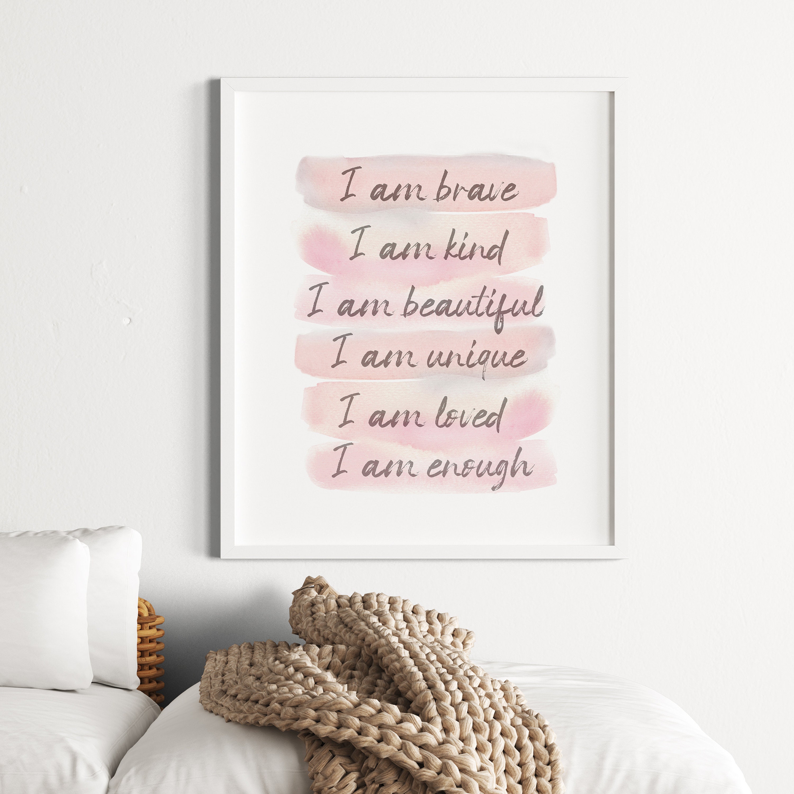 Positive Affirmations Wall Art Pink Girls Bedroom Inspirational Print ...