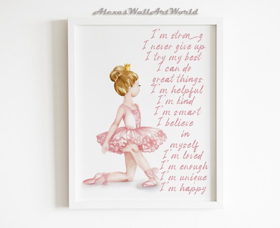 Personalized Name Positive Affirmations Wall Art Ballerina | Etsy