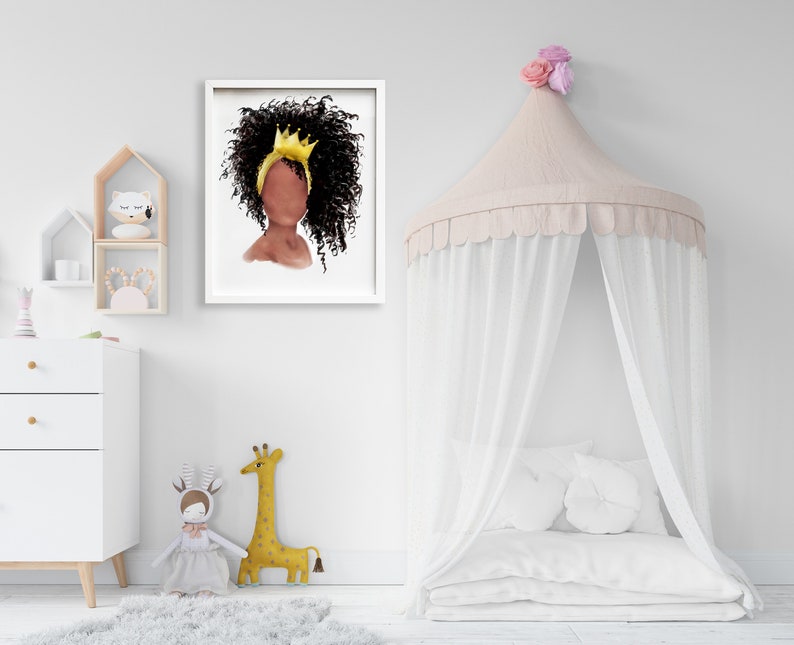 Young Queen Art Print, Personalized Name Princess Wall Art, Black Girl ...