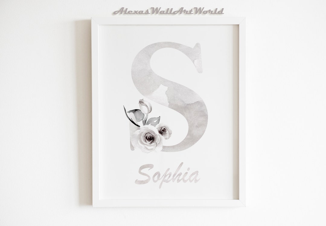 Monogram Wall Art Printable, Personalised Name Print Girl Nursery Decor ...