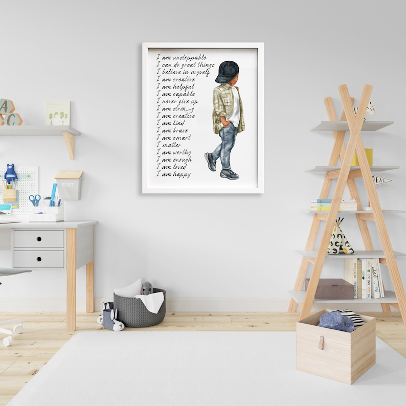 Kids Personalized Name Positive Affirmations Print, Black Boy Joy ...