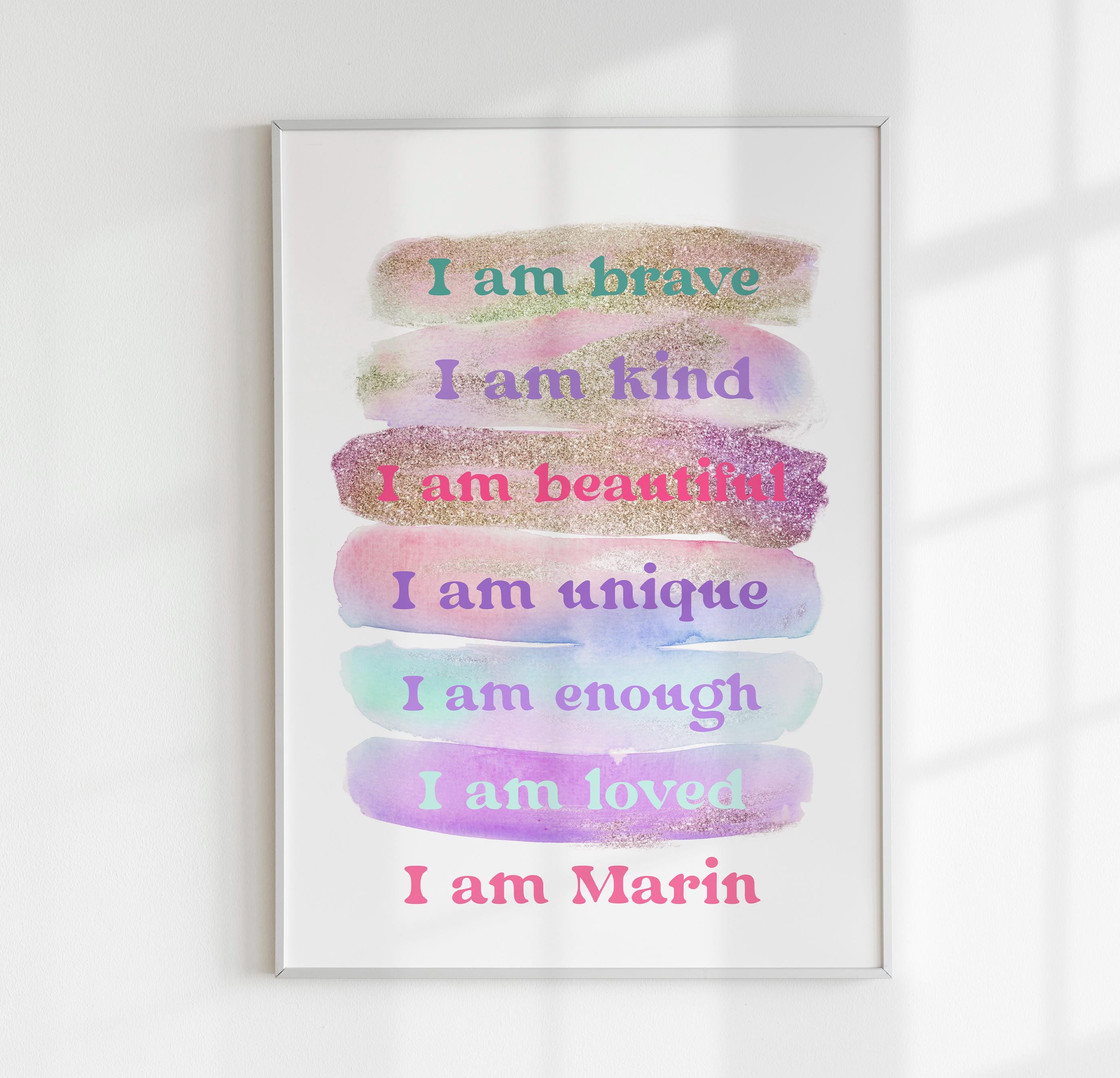 Rainbow Positive Affirmations Girls Bedroom Wall Art: Inspirational ...