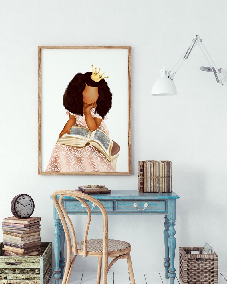 Girl Reading Book African American Princess Reading Black | Etsy