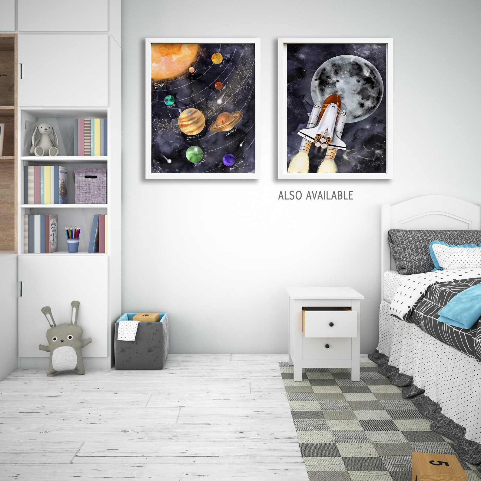 Spaceship Wall Art Print Boys Room Decor Watercolor Outer | Etsy