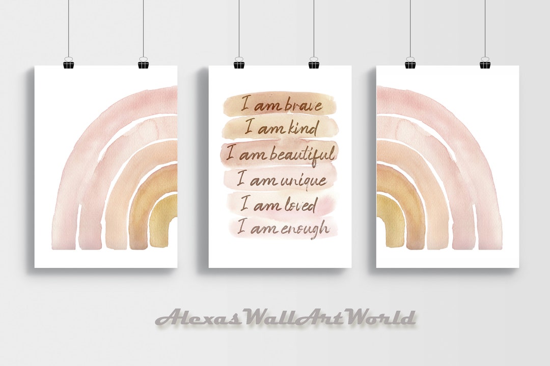 Watercolor Boho Rainbow Wall Art, Positive Affirmation Set of 3 Prints ...