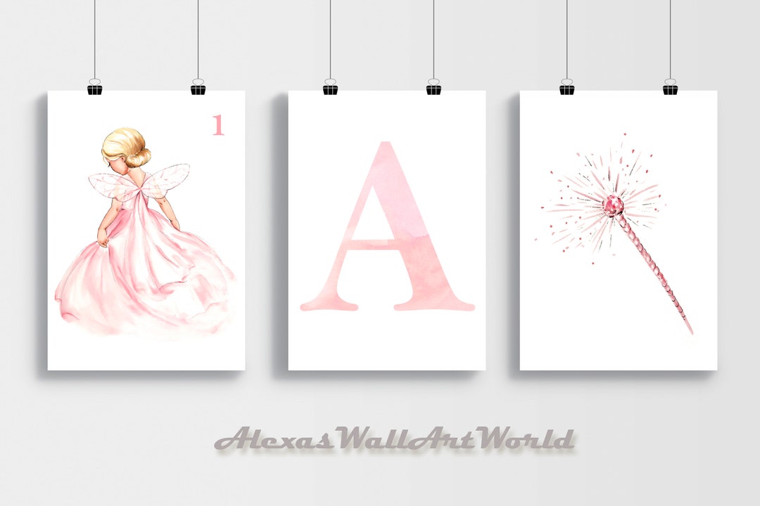 Set of 3 Personalized Fairy Prints, Girl Nursery Magic Wall Art, Blush ...
