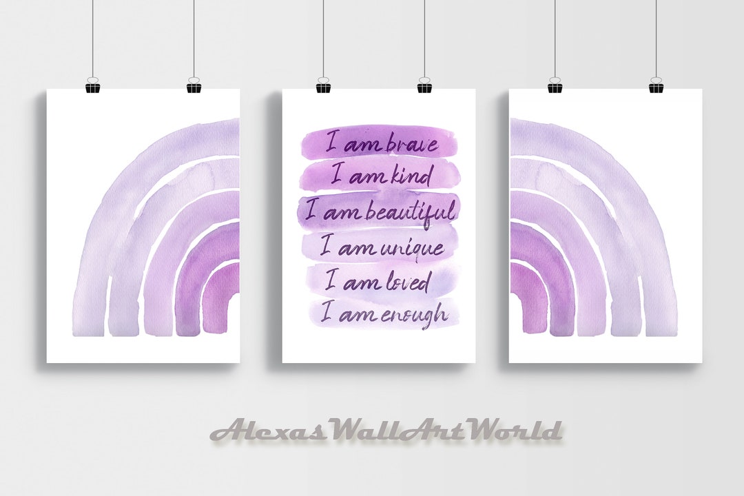 Set of 3 Prints, Positive Affirmation Art, Watercolor Boho Rainbow Wall ...