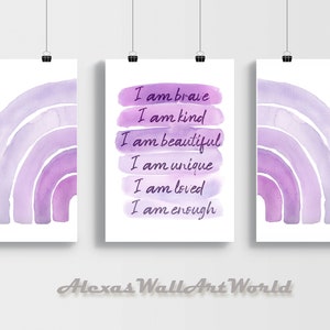 Set of 3 Prints, Positive Affirmation Art, Watercolor Boho Rainbow Wall ...
