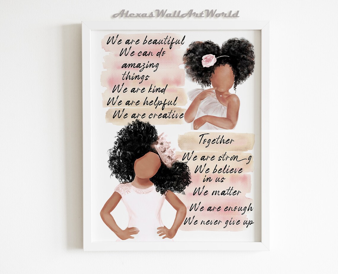 African American Sisters Positive Affirmations Wall Art, Black Girl ...