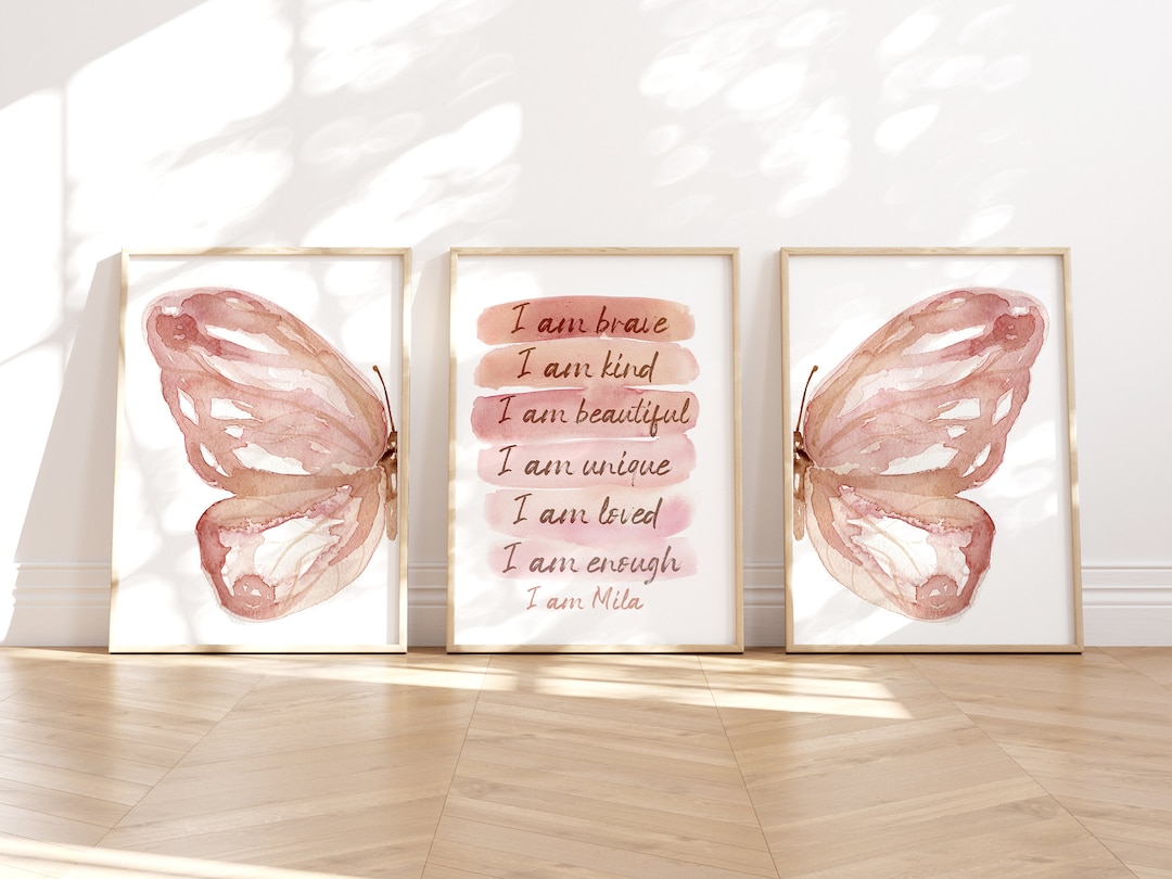 Positive Affirmation Set of 3 Prints, Watercolor Butterfly Wings Wall ...