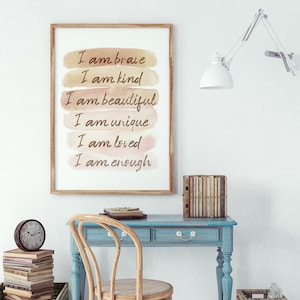 Positive Affirmations Wall Art, Girls Bedroom Affirmation Printable ...