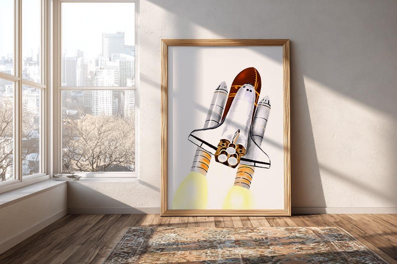 Watercolor Rocket Poster, Outer Space Artwork, Spaceship Art, Space ...