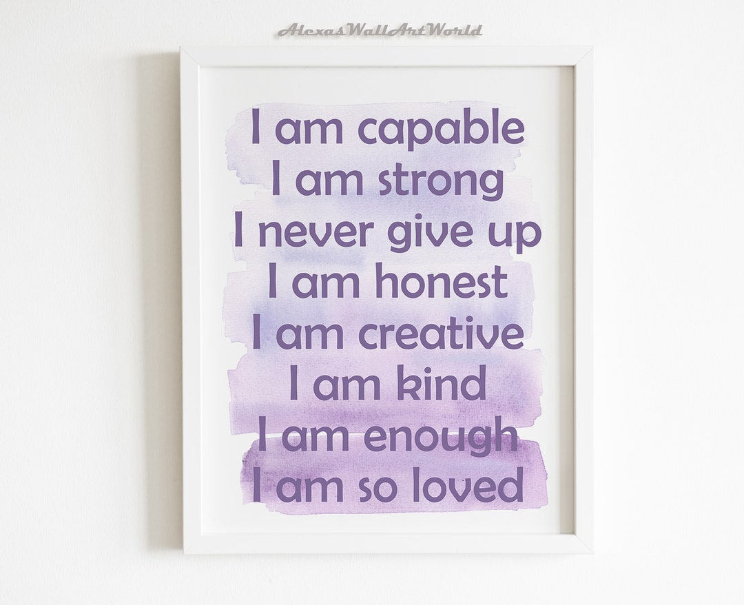 Purple Positive Affirmations Kids Print, Watercolor Nursery Decor ...