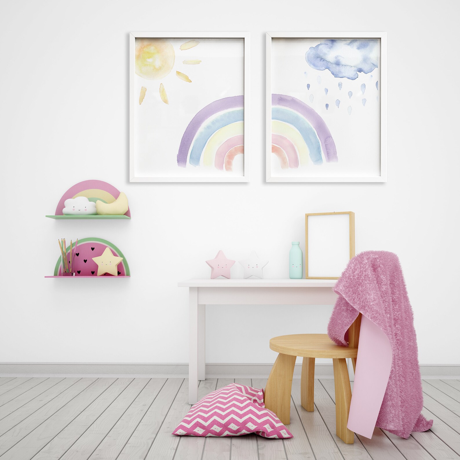 Watercolor Rainbow Playroom Wall Decor Set of Two Abstract | Etsy