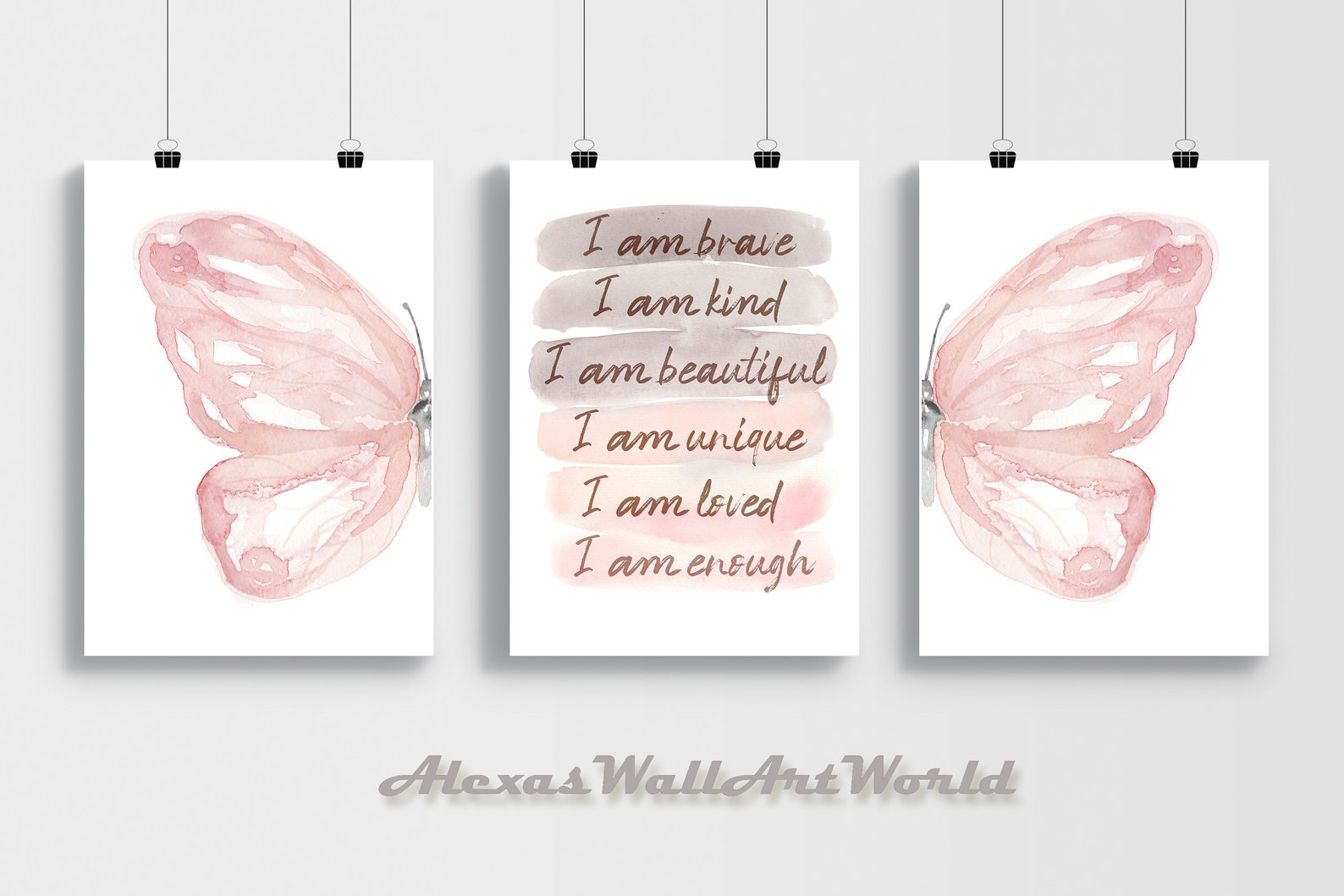 Positive Affirmation Set of 3 Prints, Watercolor Butterfly Wings Wall ...