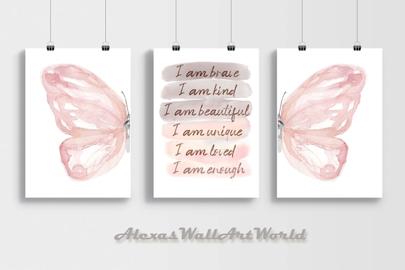 Positive Affirmation Set of 3 Prints Watercolor Butterfly | Etsy