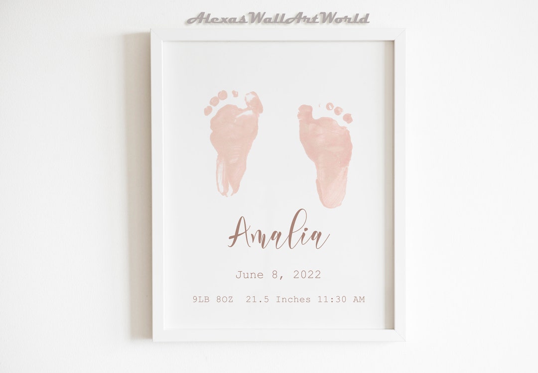 Birth Details Print, Newborn Footprint, Birth Stats, Baby Footprint Art ...