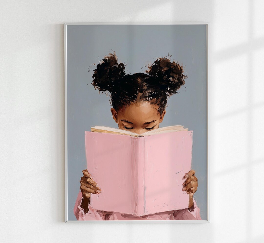 Black Girl Reading Art Print, African American Child, Girly Pastel Room ...