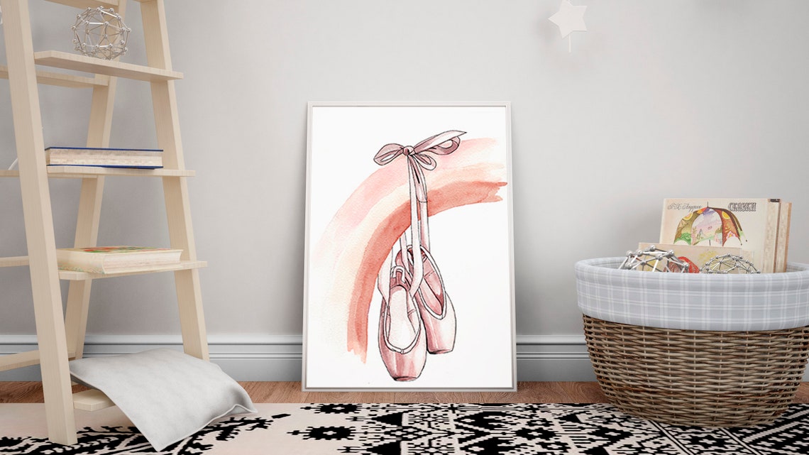 Watercolor Ballerina Slippers Print Ballet Pointe Shoes - Etsy