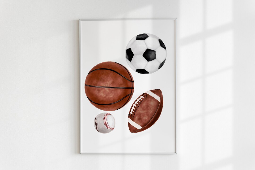 Sports Balls Watercolor Printable, Custom Name Print, Boy Room Sports ...