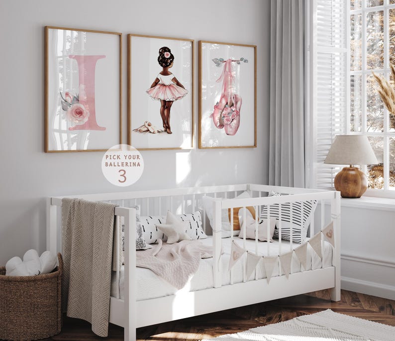 3 Ballerina Prints, Ballet Nursery Initial Letter Poster, Full Name ...