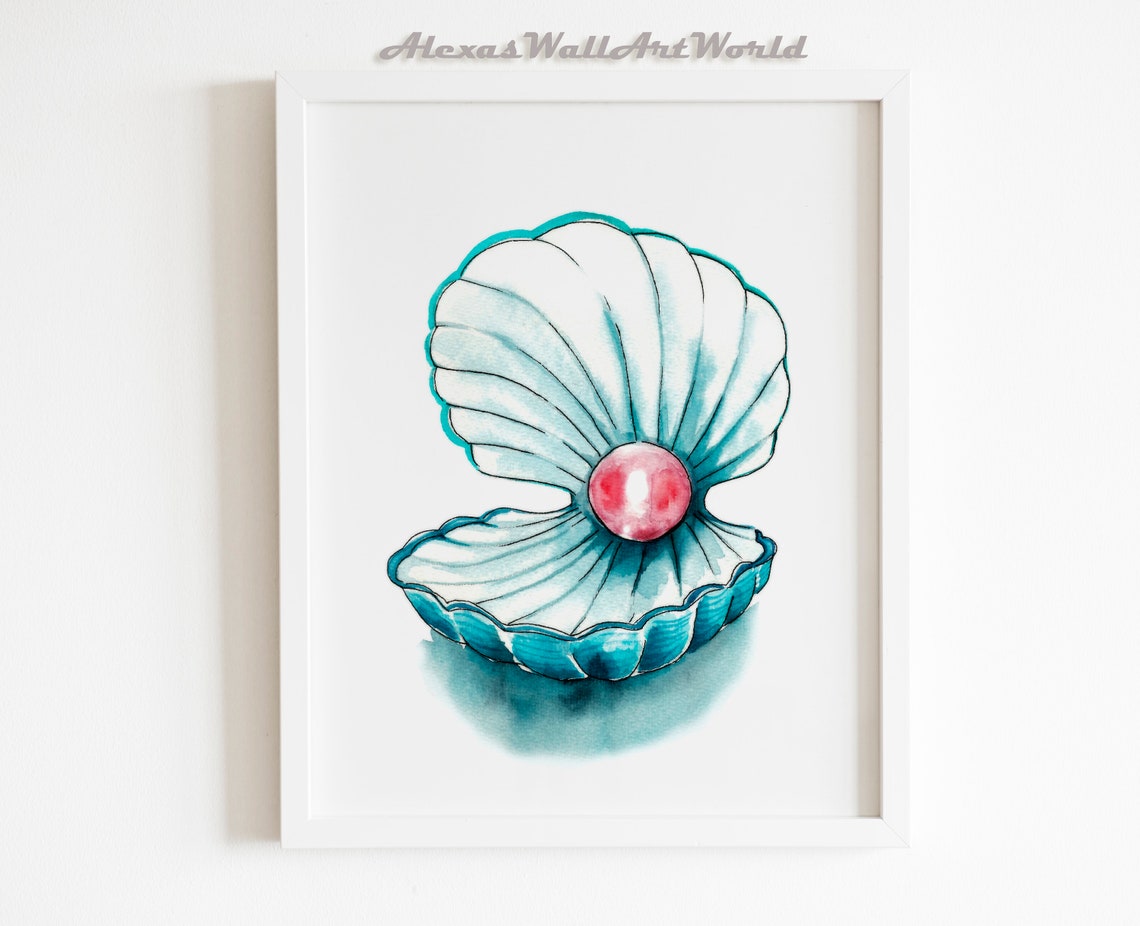 Mermaid Shell Print Shell Watercolor Art Decor Sea Shell - Etsy France