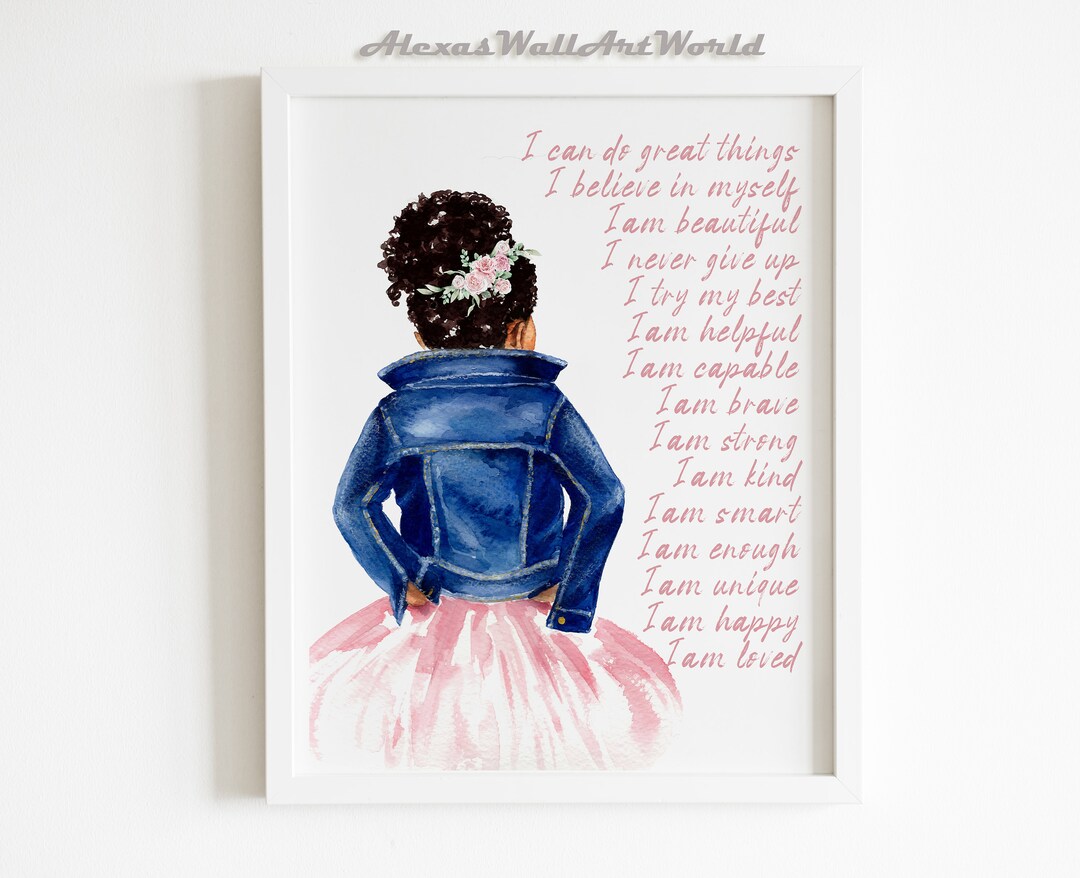 Positive Affirmations Wall Art, Personalized Name Black Girl Magic ...